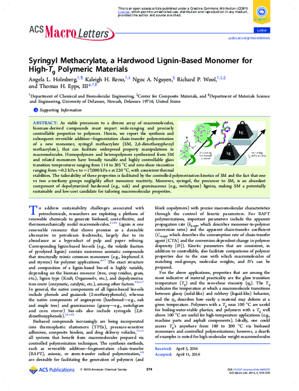 (PDF) Syringyl Methacrylate, a Hardwood Lignin-Based Monomer for High‑T ...