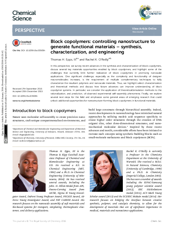 (PDF) Block copolymers: controlling nanostructure to generate functional materials – synthesis ...