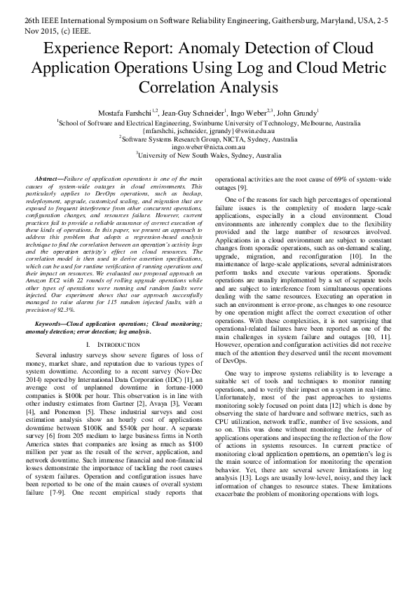 (PDF) Experience Report: Anomaly Detection of Cloud Application ...