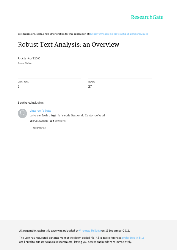 (PDF) Robust Text Analysis: an Overview