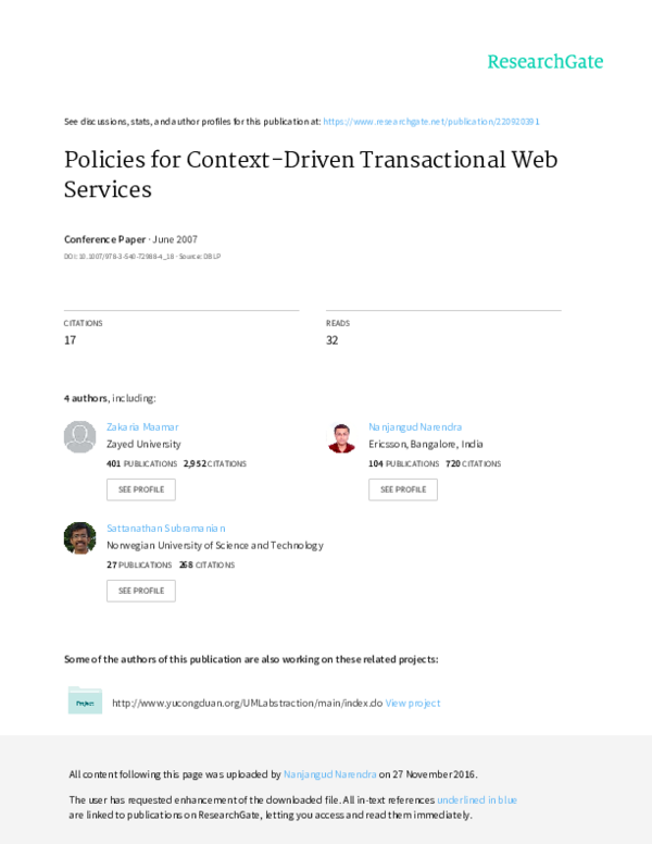(PDF) Policies for context-driven transactional web services