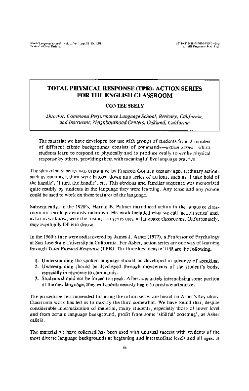(PDF) TOTAL PHYSICAL RESPONSE (TPR): ACTION SERIES FOR THE ENGLISH ...