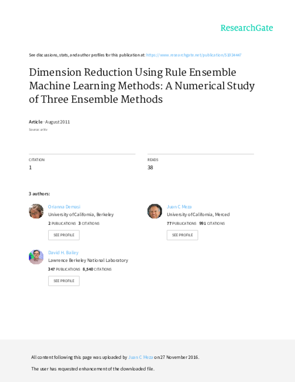 (PDF) Dimension Reduction Using Rule Ensemble Machine Learning Methods: A Numerical Study of ...