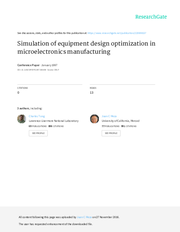 (PDF) Simulation of equipment design optimisation in microelectronics ...