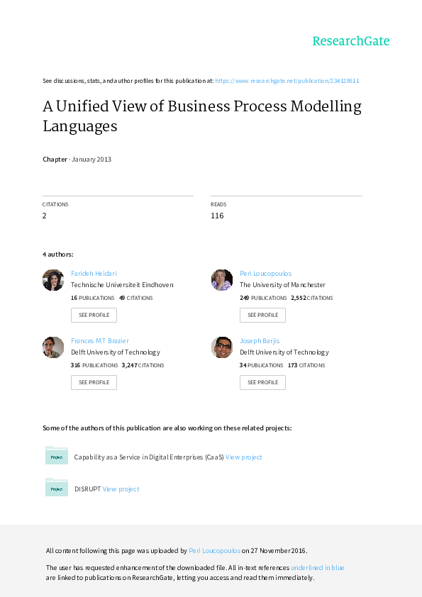 (PDF) A Unified View of Business Process Modelling Languages1
