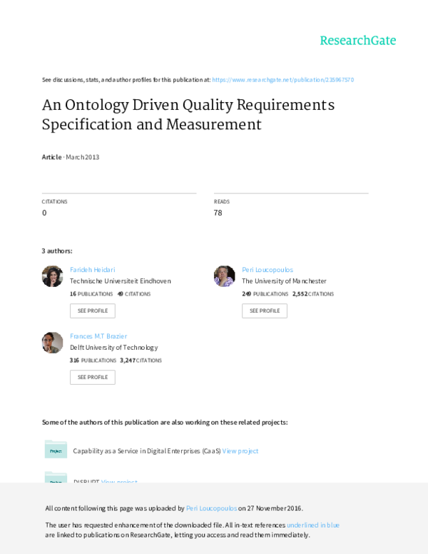 (PDF) An Ontology Driven Quality Requirements Specification and Measurement