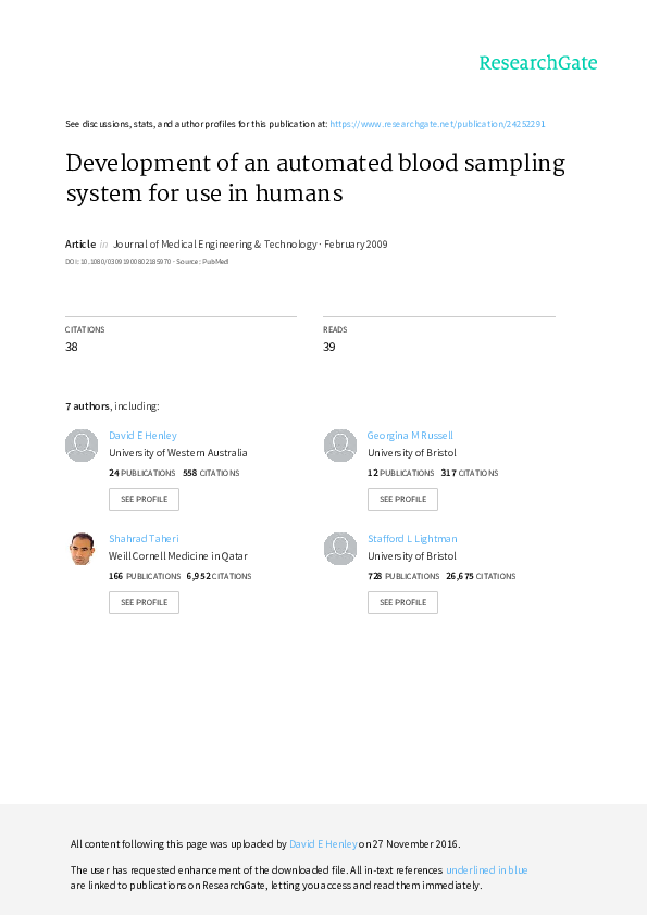 (PDF) Development of an automated blood sampling system for use in humans