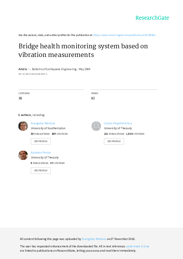 (PDF) Bridge health monitoring system based on vibration measurements