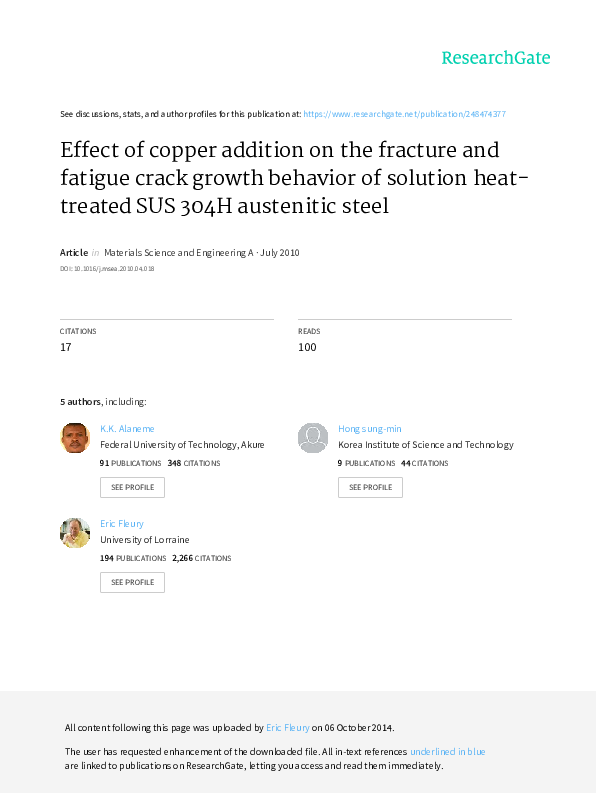 (PDF) Effect of copper addition on the fracture and fatigue crack ...
