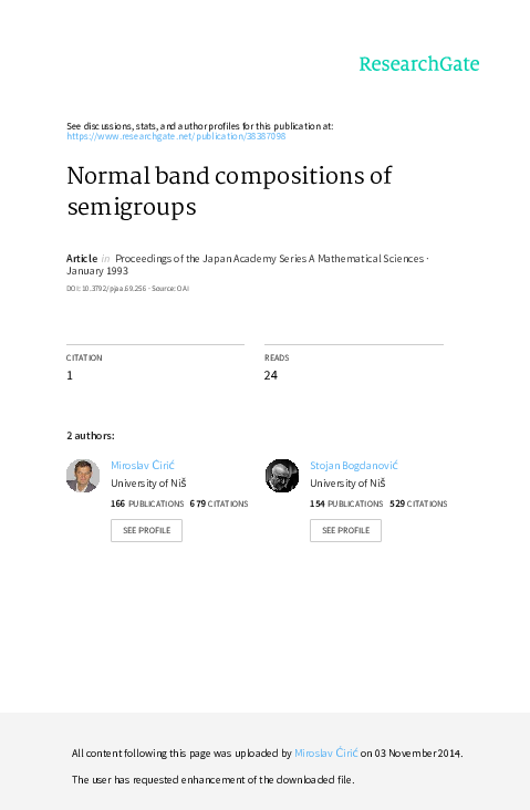 (PDF) Normal band compositions of semigroups
