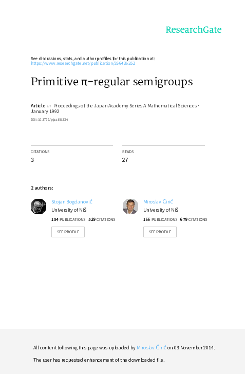 (PDF) Primitive $\pi$-regular semigroups