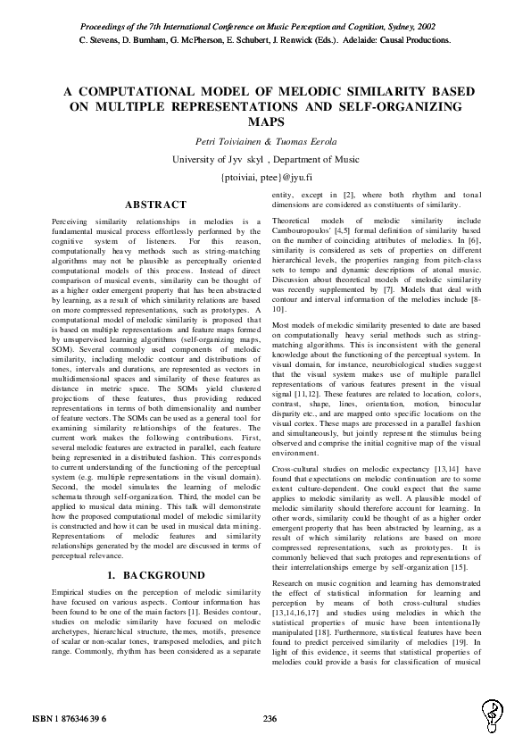 (PDF) A COMPUTATIONAL MODEL OF MELODIC SIMILARITY BASED ON MULTIPLE REPRESENTATIONS AND SELF ...