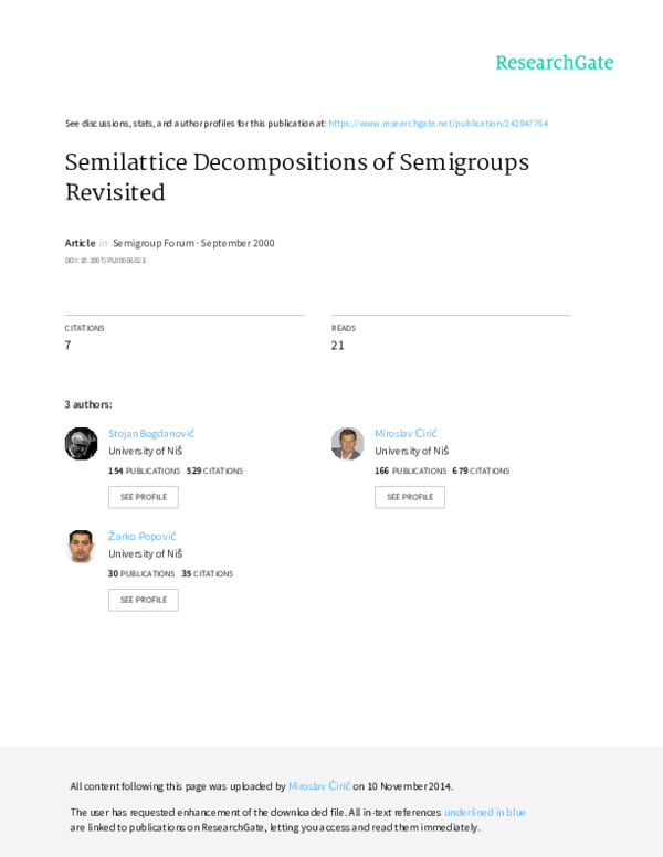 (PDF) Semilattice Decompositions of Semigroups Revisited