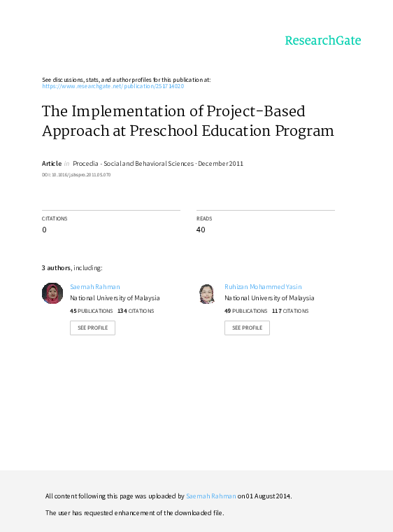 (PDF) The Implementation of Project-Based Approach at Preschool ...