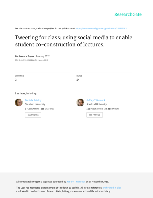 (PDF) Tweeting for class: using social media to enable student co ...