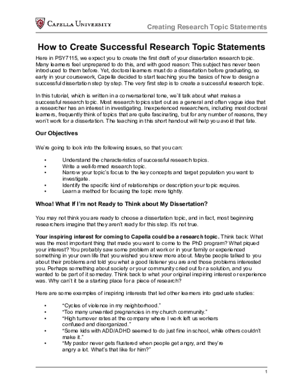 (DOC) Creating Research Topic Statements | Lana K - Academia.edu