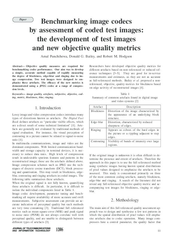 (PDF) Benchmarking image codecs by assessment of coded test images: the ...