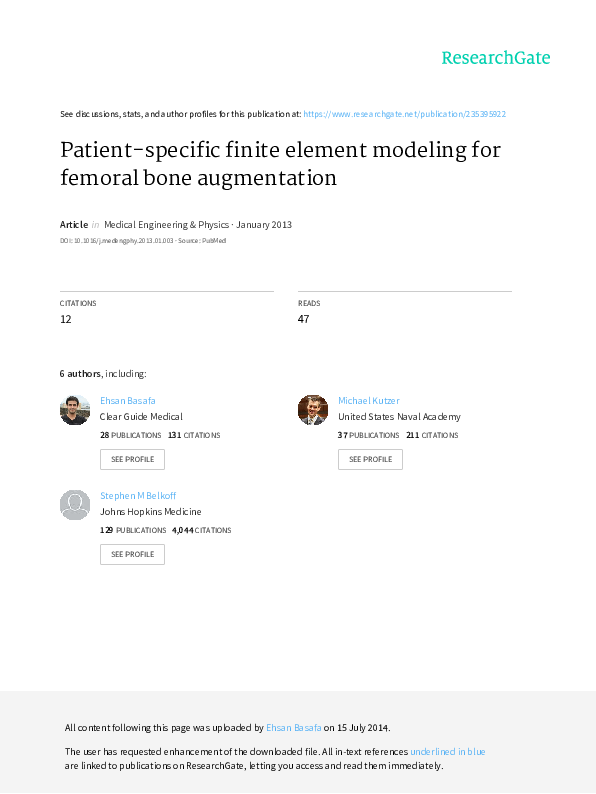 (PDF) Patient-specific finite element modeling for femoral bone augmentation