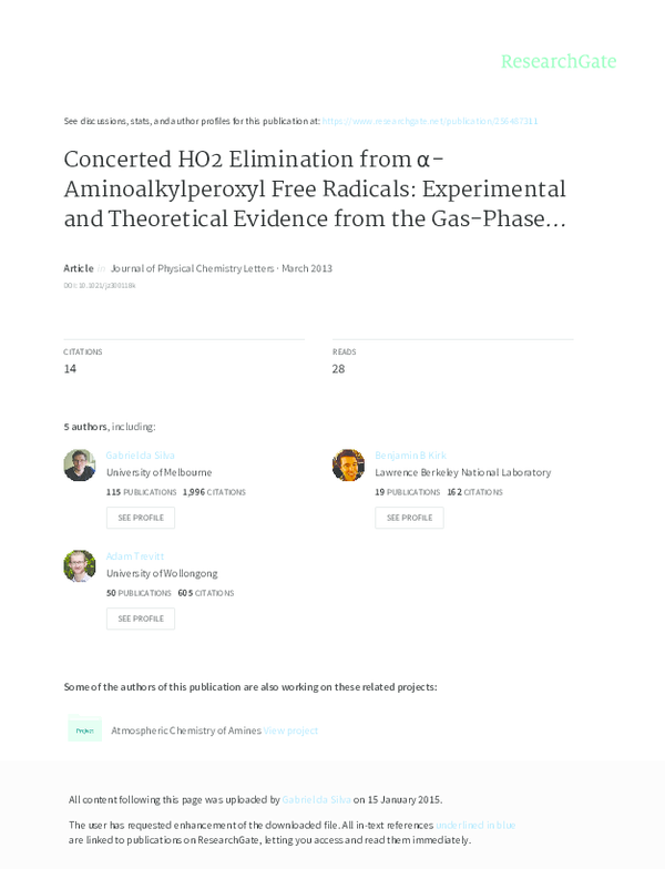 (PDF) Concerted HO2 Elimination from α-Aminoalkylperoxyl Free Radicals ...