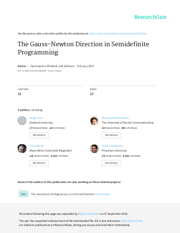 (PDF) The Gauss-Newton direction in semidefinite programming