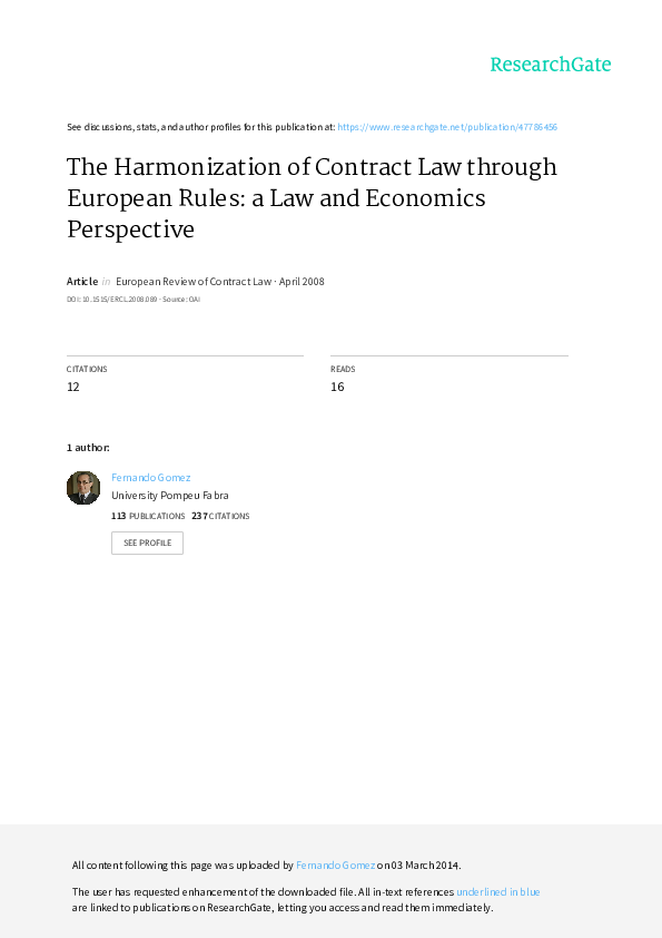 (PDF) The Harmonization of Contract Law through European Rules: a Law ...