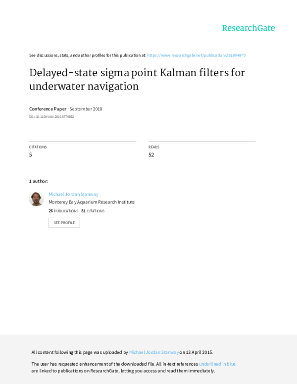 (PDF) Delayed-state sigma point Kalman filters for underwater navigation