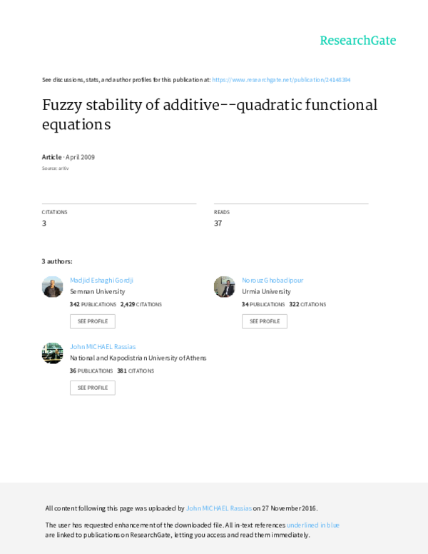 (PDF) Fuzzy stability of additive--quadratic functional equations
