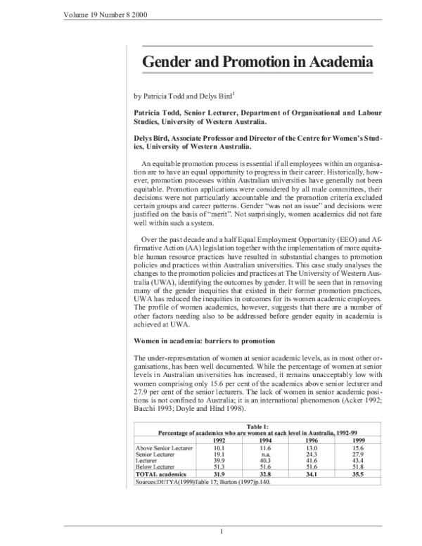 (PDF) Gender and promotion in Academia