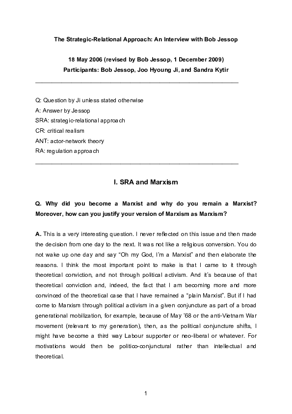 Pdf Interview The Strategic Relational Approach An Interview With Bob Jessop