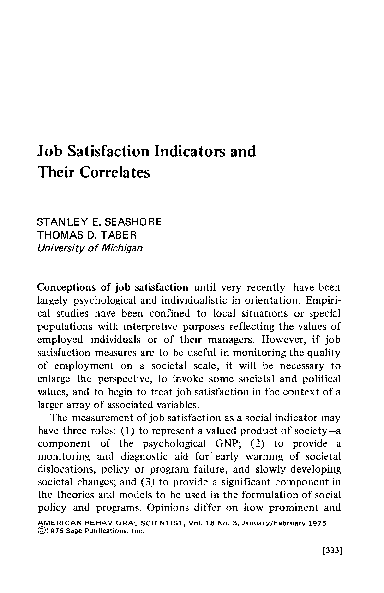 (PDF) Job satisfaction indicators and their correlates