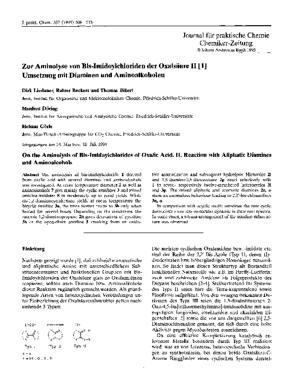 (PDF) Zur Aminolyse von Bis-Imidoylchloriden der Oxals ure II ...