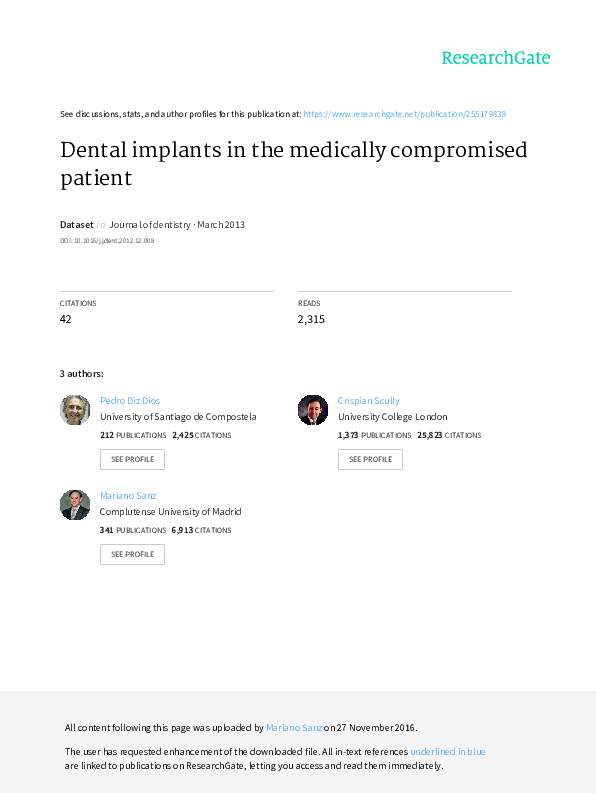 (PDF) Dental implants in the medically compromised patient