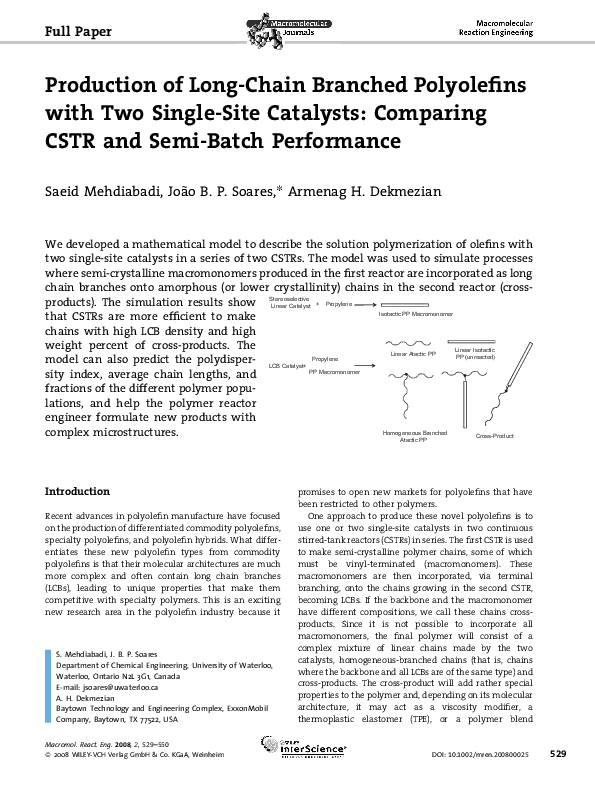 (PDF) Production of Long‐Chain Branched Polyolefins with Two Single ...