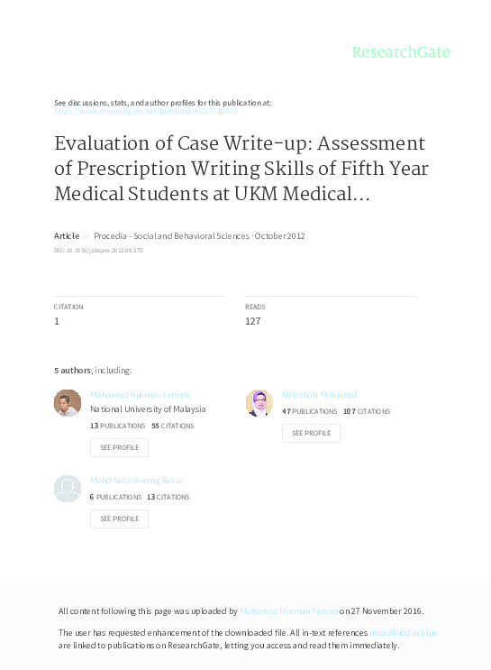 (PDF) Evaluation of Case Write-up: Assessment of Prescription Writing ...