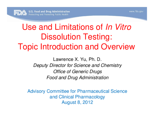 (PDF) Use and Limitations of In Vitro Dissolution Testing: Topic ...