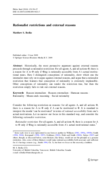 (PDF) Rationalist restrictions and external reasons