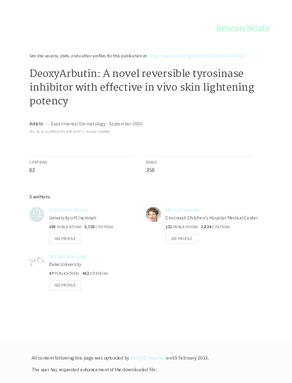 (PDF) DeoxyArbutin: a novel reversible tyrosinase inhibitor with ...