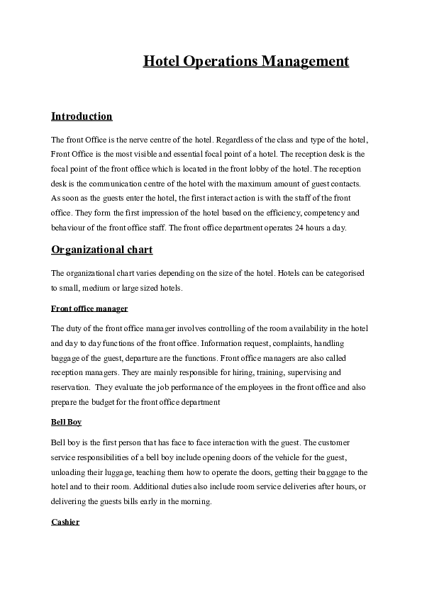 (DOC) Hotel Operations Management