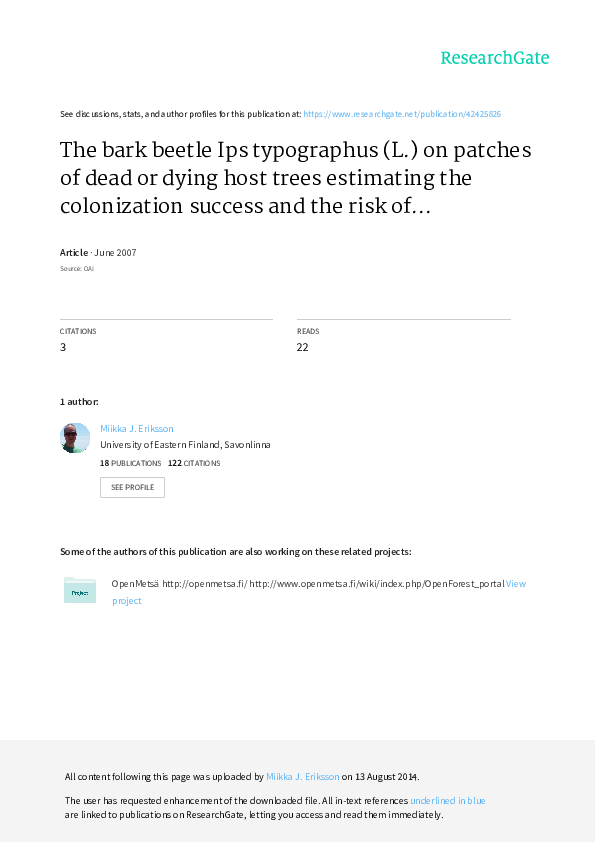 (PDF) The bark beetle Ips typographus (L.) on patches of dead or dying ...