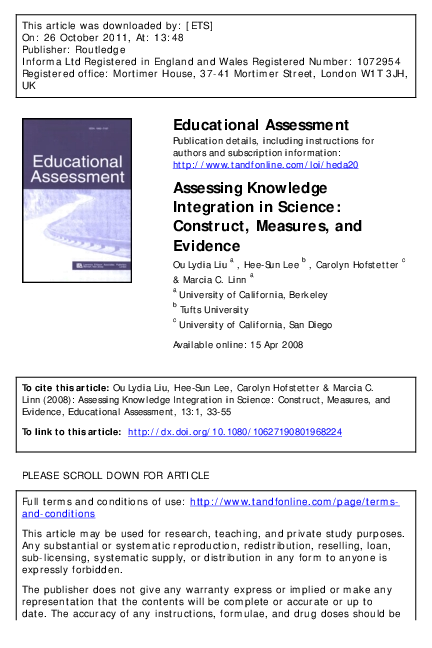 (PDF) Assessing Knowledge Integration in Science: Construct, Measures ...