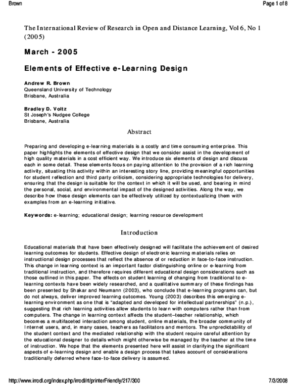 Pdf Elements Of Effective E Learning Design
