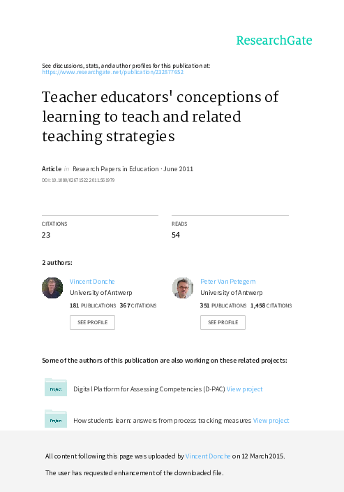 (PDF) Teacher educators' conceptions of learning to teach and related ...