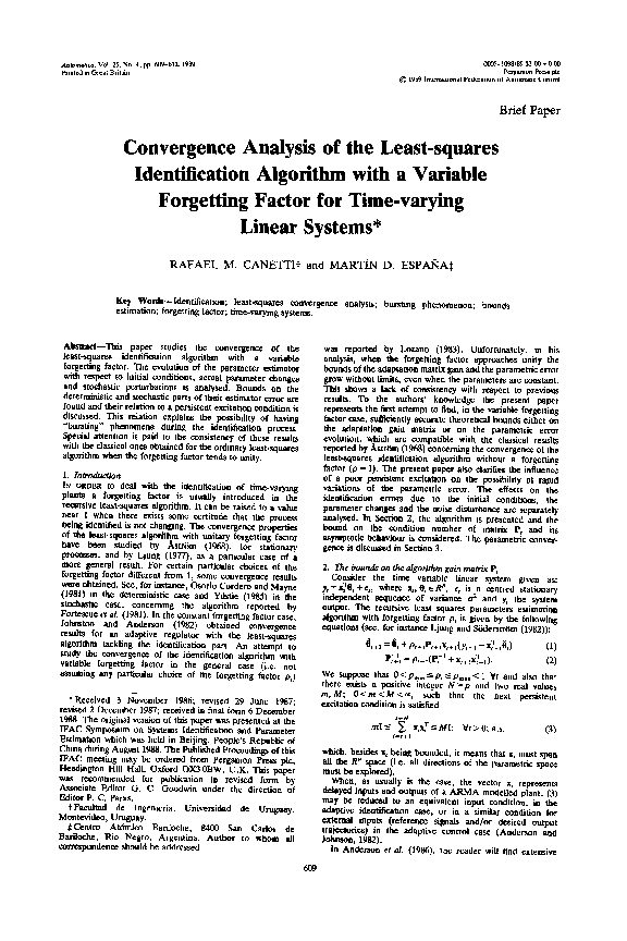 (PDF) Convergence analysis of the least-squares identification algorithm with a variable ...