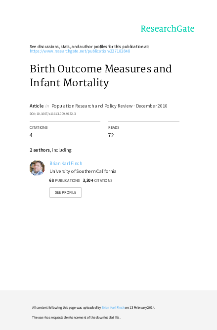 (PDF) Birth Outcome Measures and Infant Mortality