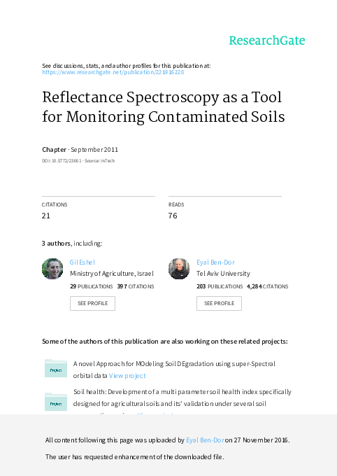 (PDF) Reflectance Spectroscopy as a Tool for Monitoring Contaminated Soils