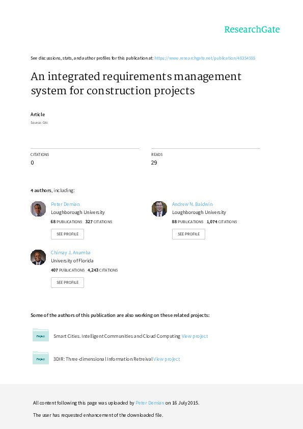 (PDF) An integrated requirements management system for construction ...