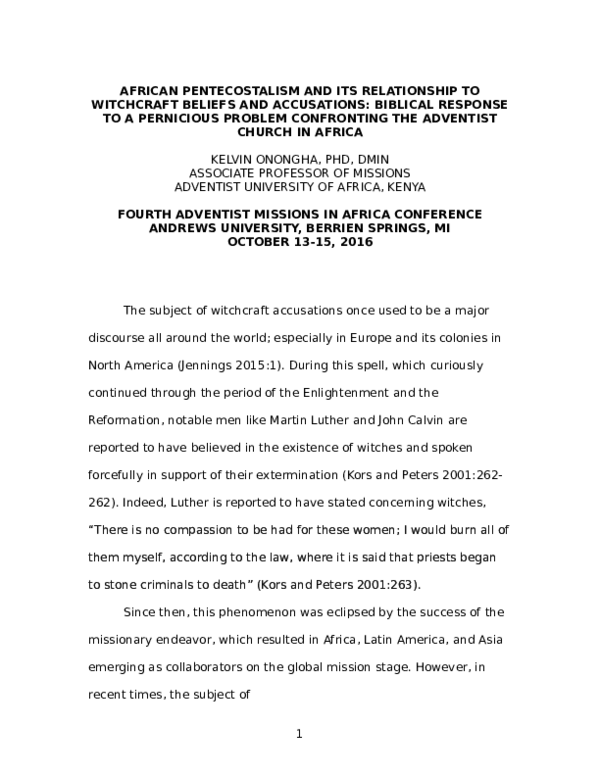 (DOC) AFRICAN PENTECOSTALISM AND ITS RELATIONSHIP TO WITCHCRAFT BELIEFS ...