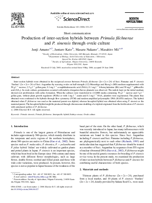 (PDF) Production of inter-section hybrids between Primula filchnerae ...