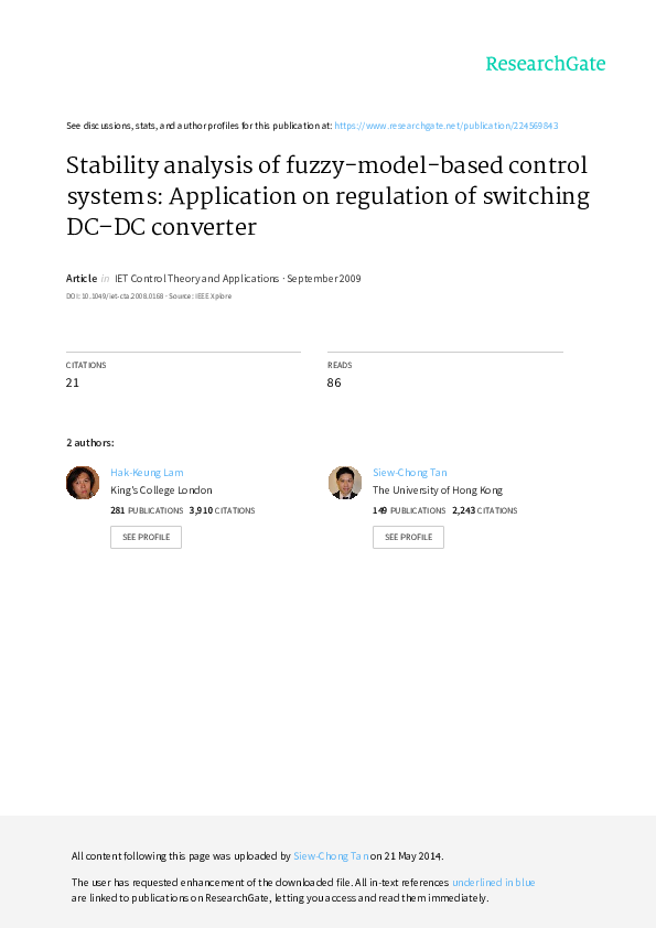 (PDF) Stability analysis of fuzzy-model-based control systems: application on regulation of ...