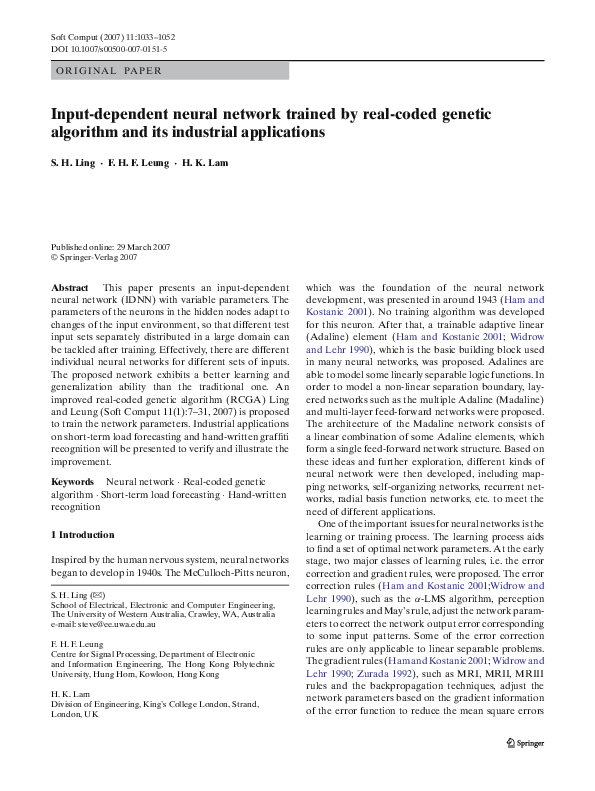 Pdf Input Dependent Neural Network Trained By Real Coded Genetic Algorithm And Its Industrial